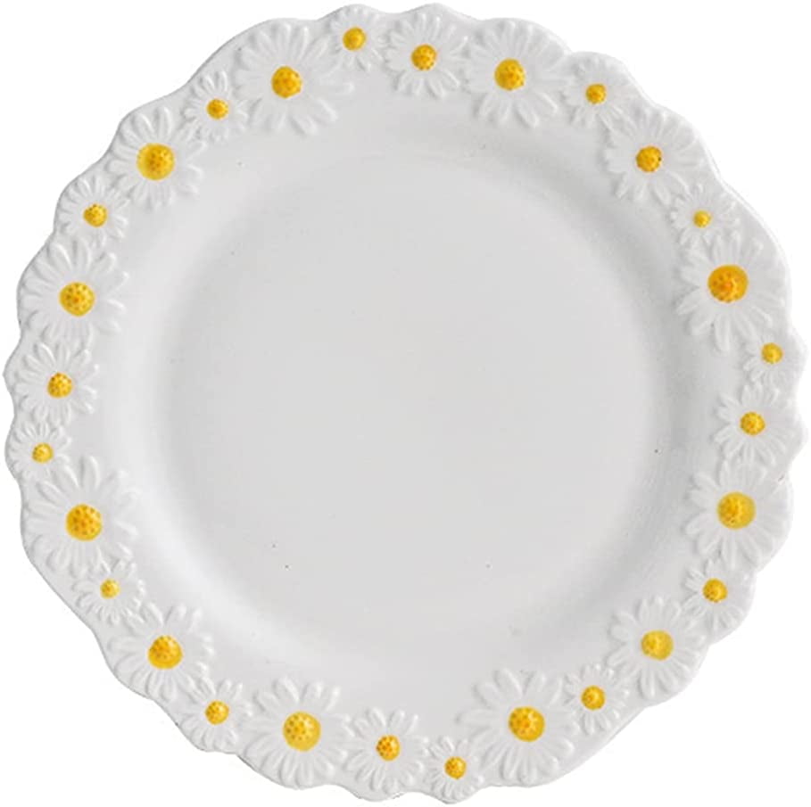 CATPAN Ceramic Daisy Flat Plate Embossed Dessert Dish Small Daisy Edge ...