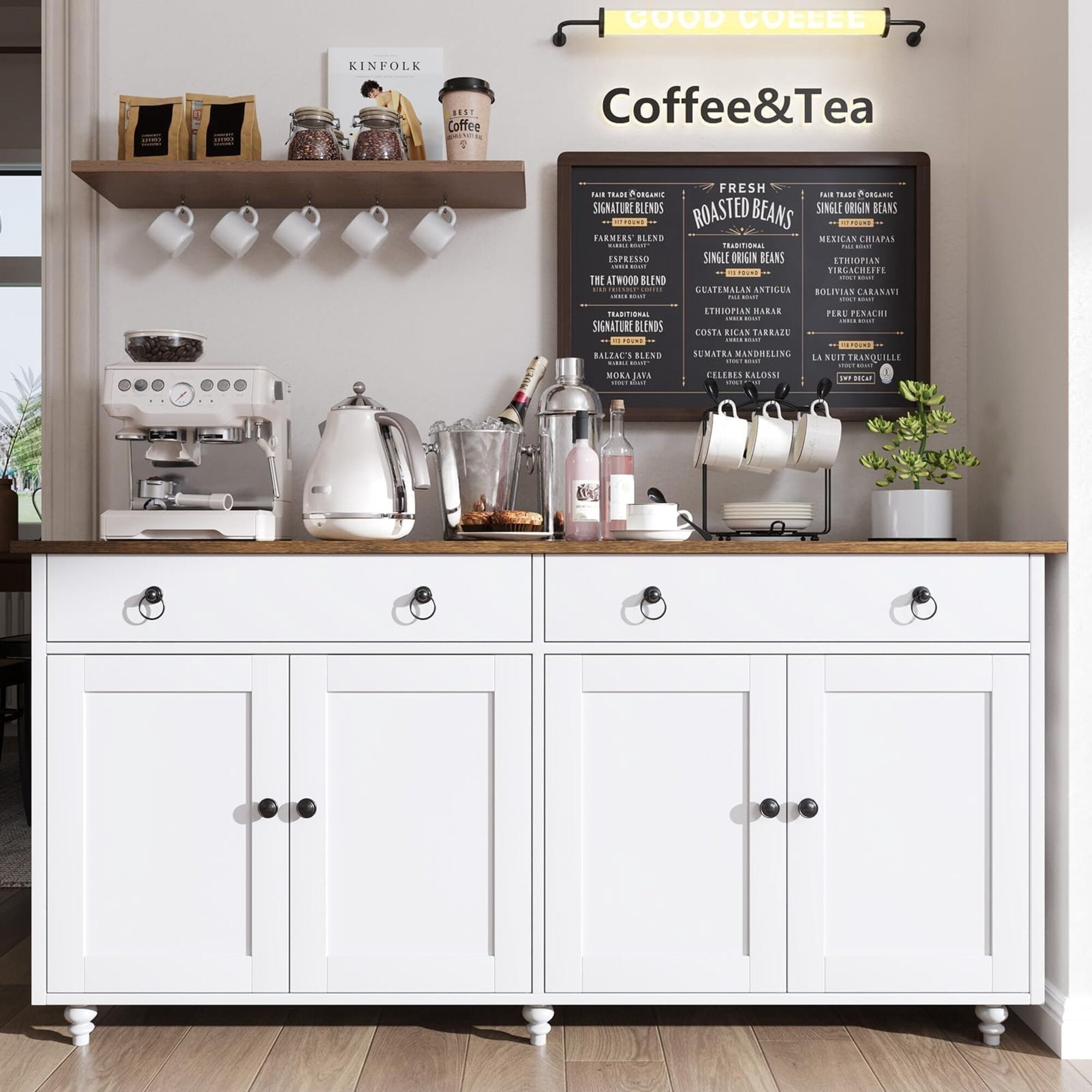 CATRIMOWN Buffet Cabinet with 4 Doors and 2 Drawers,55" Large Coffee ...