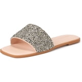 CATRINA Women's Rhinestone Flat Sandals, Sparkly Open Toe Slip-On Thong ...