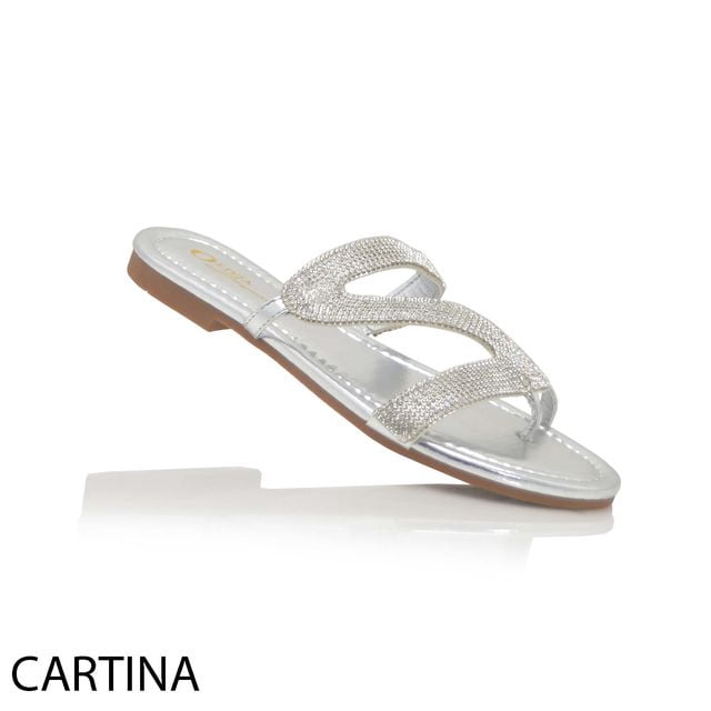 CATRINA Women's Rhinestone Flat Sandals, Sparkly Open Toe Slip-On Thong ...