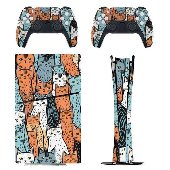 CATS Doodle Console Skin Bundle for PS5 Pro Slim Disc & Digital / PS4 – Full Wrap + Dual ...