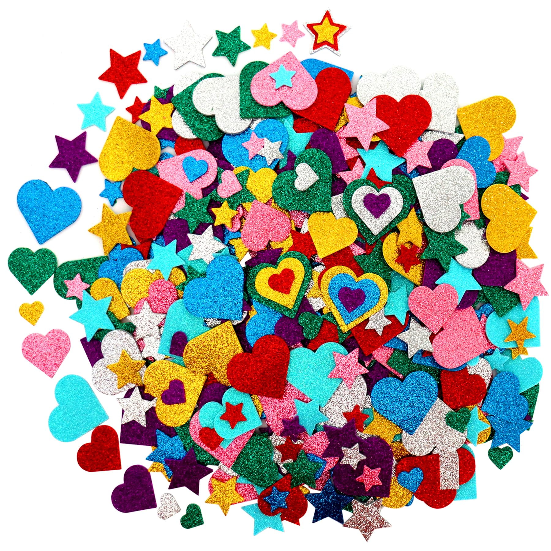 CATaireen 480pcs Colorful Glitter Foam Stickers 8 Colors Mini Heart ...