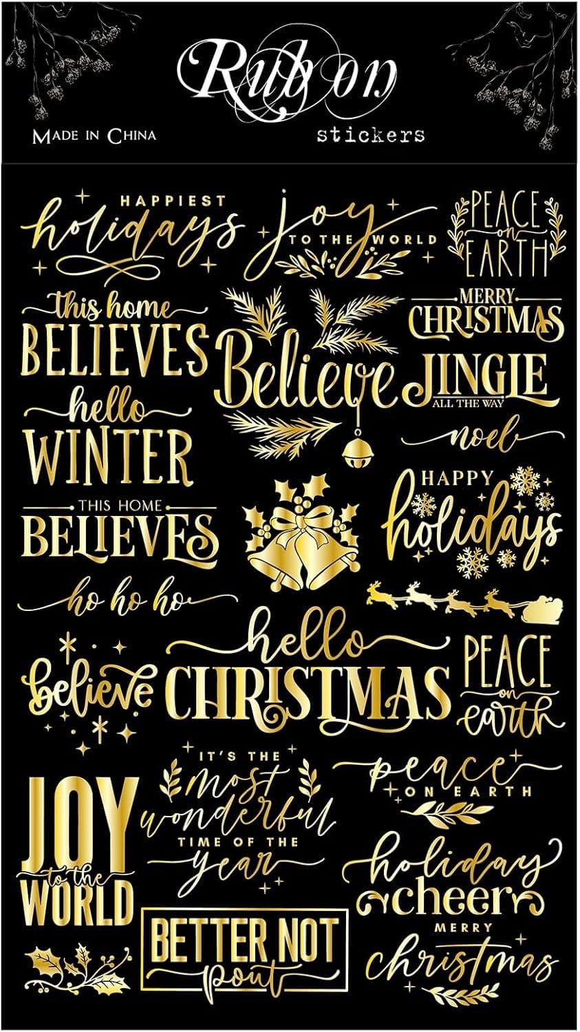 CATaireen Merry Christmas Quotes Gold Foil Rub On Transfer Stickers ...