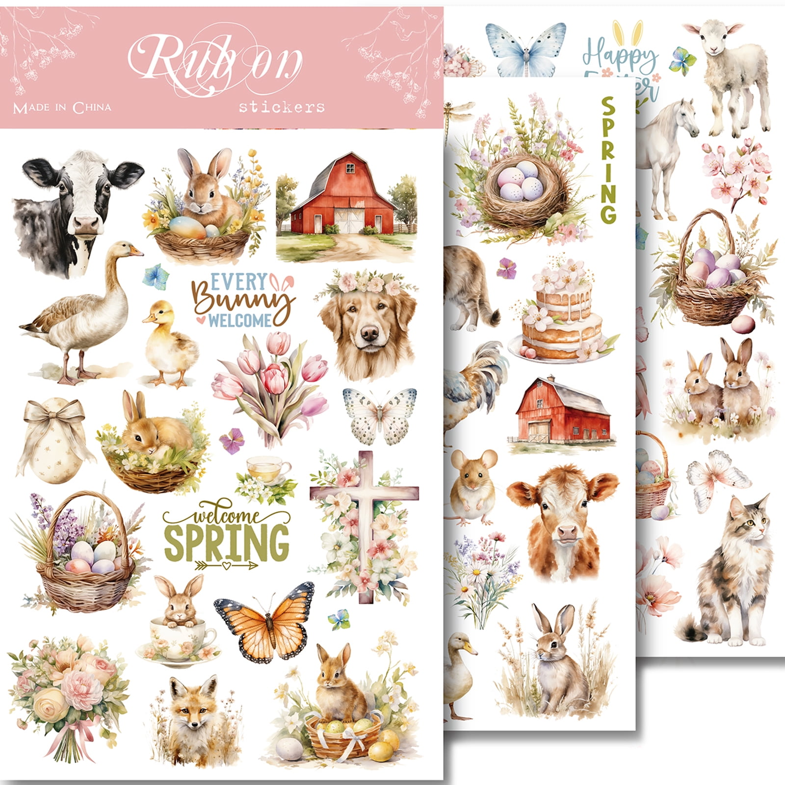 CATaireen Spring Easter Bunny Rub-on Transfer Sticker Use for Paper ...