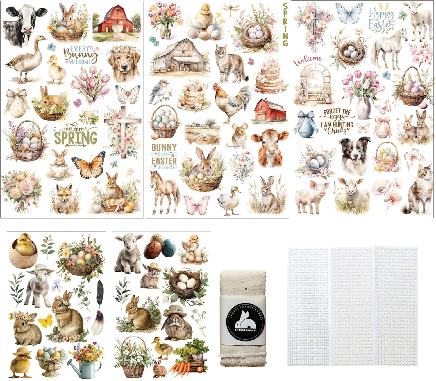 CATaireen Spring Easter Bunny Rub-on Transfer Sticker Use for Paper ...