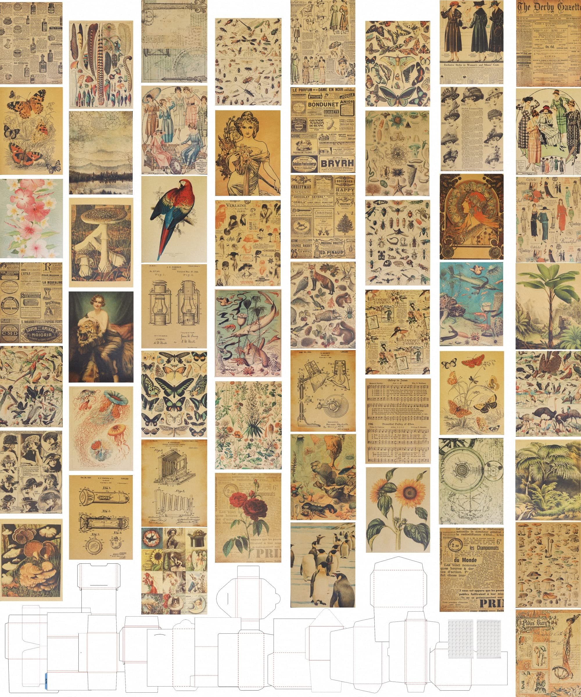 CATaireen Vintage Kraft Paper Wall Room Aesthetic Decor Posters 54pcs ...