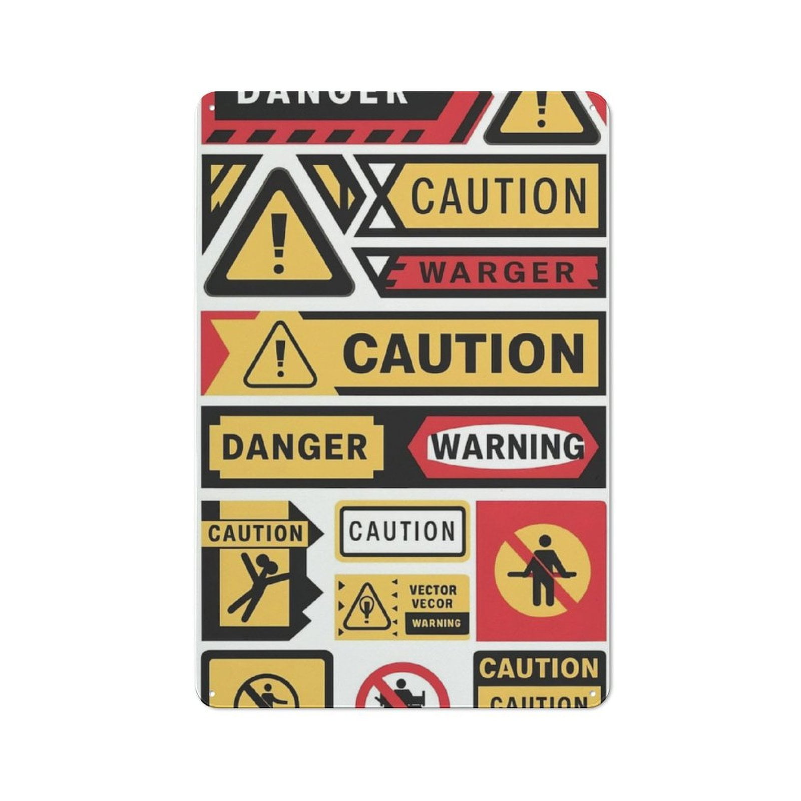 Busy Pattern of Overlapping Caution and Warning Signage Metal Tin Sign ...