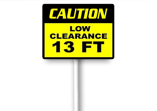 CAUTION LOW CLEARANCE 13 FT YELLOW Yard Sign with Stake, 8" x 12" LAWN ...