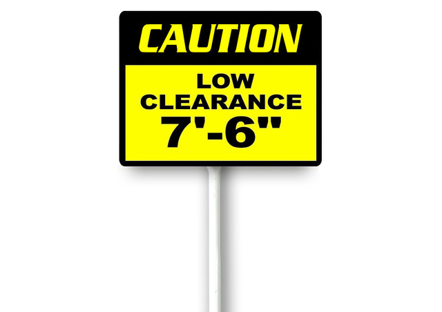CAUTION LOW CLEARANCE 7 FT 6 YELLOW Yard Sign with Stake, 8" x 12" LAWN ...
