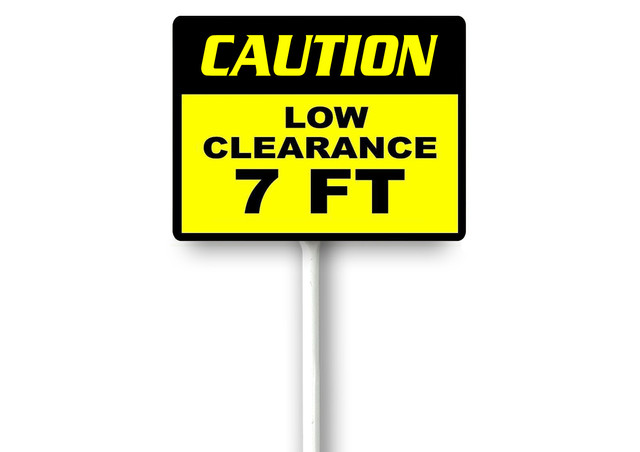 CAUTION LOW CLEARANCE 7 FT YELLOW Yard Sign with Stake, 8" x 12" LAWN ...