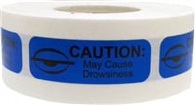 "CAUTION May Cause Drowsiness" Stickers | 0.5 x 1.5" Inches Wide | 500 ...