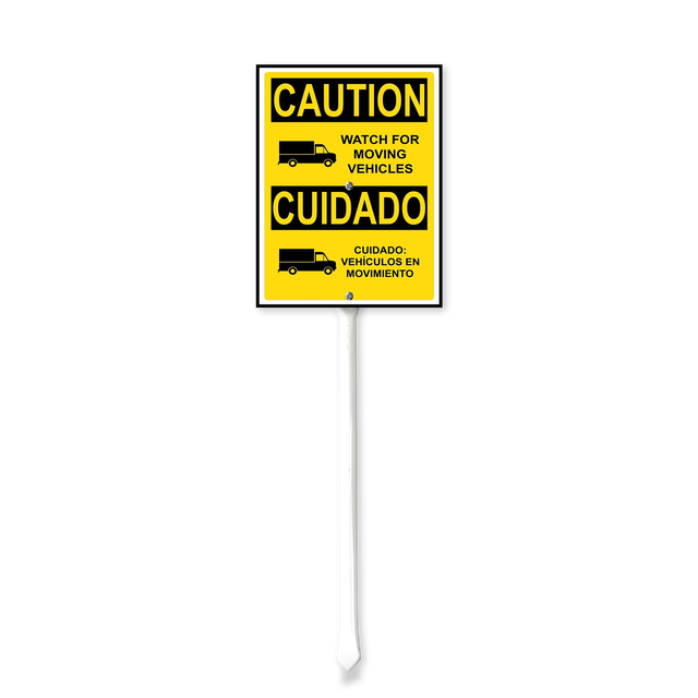 CAUTION Watch For Moving Vehicles Bilingual Yard Sign With Stakes 8 x ...