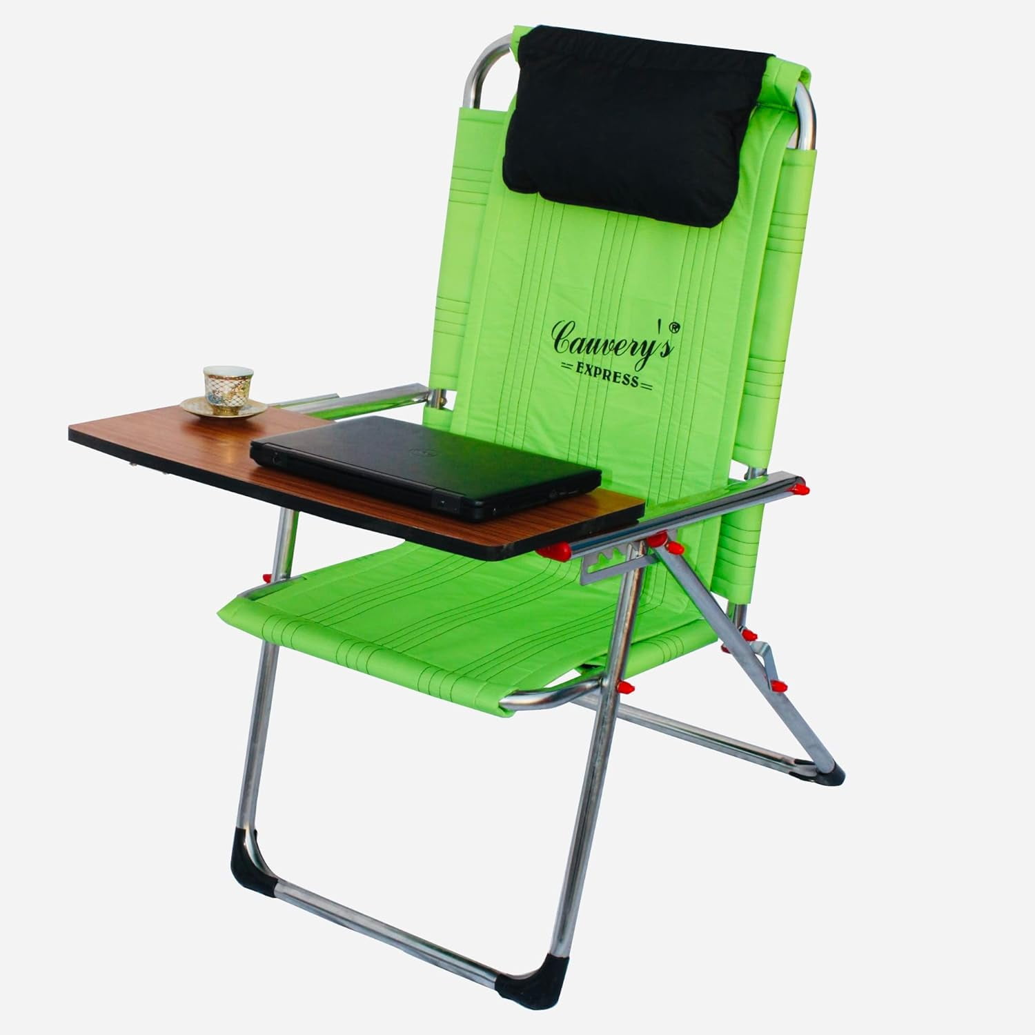 CAUVERY Folding Study Chair with Cushion Adjustable Writing Pad Green ...