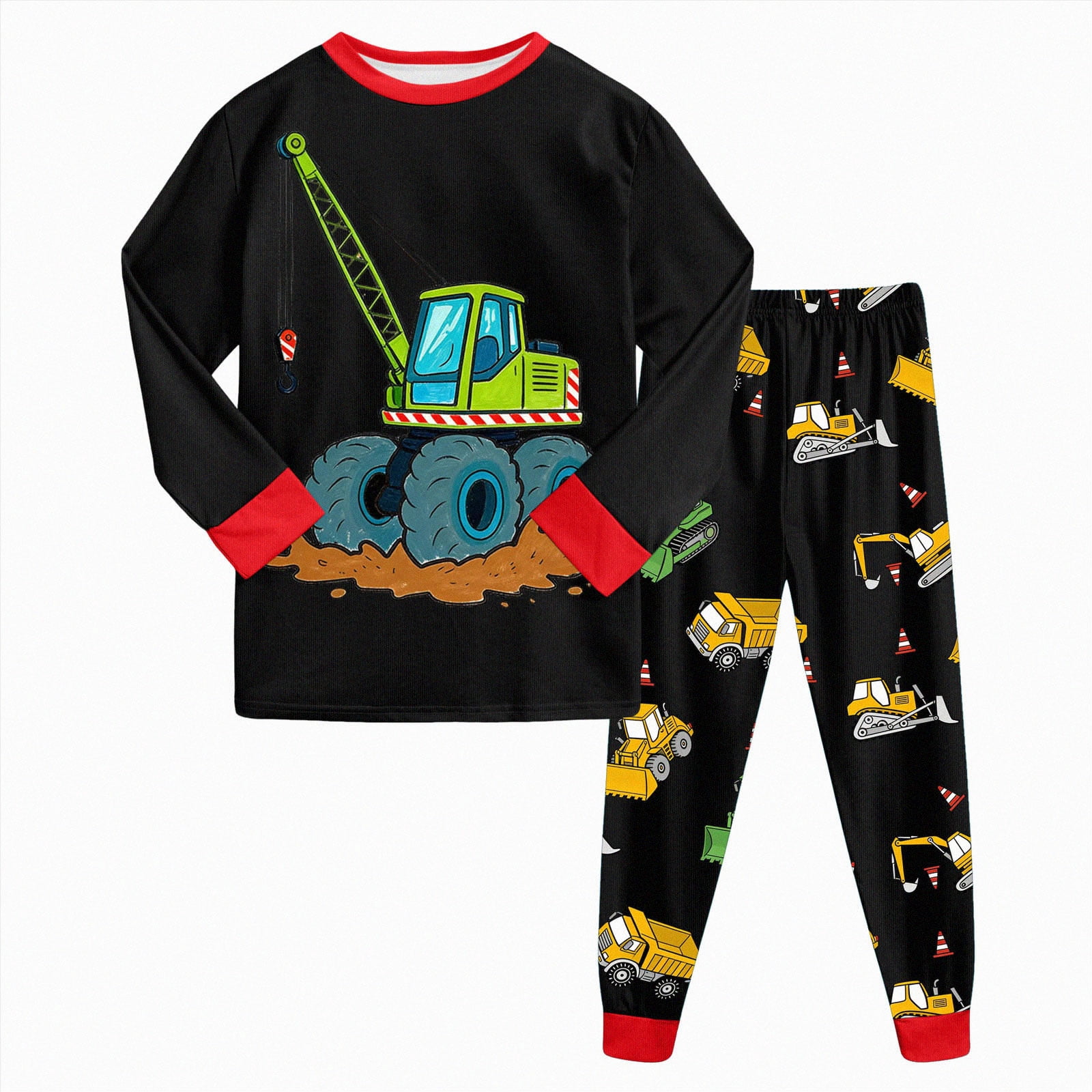 CAUYDY 2 Pieces Boys Pajamas Excavator Print Toddler Boys Long Sleeve ...