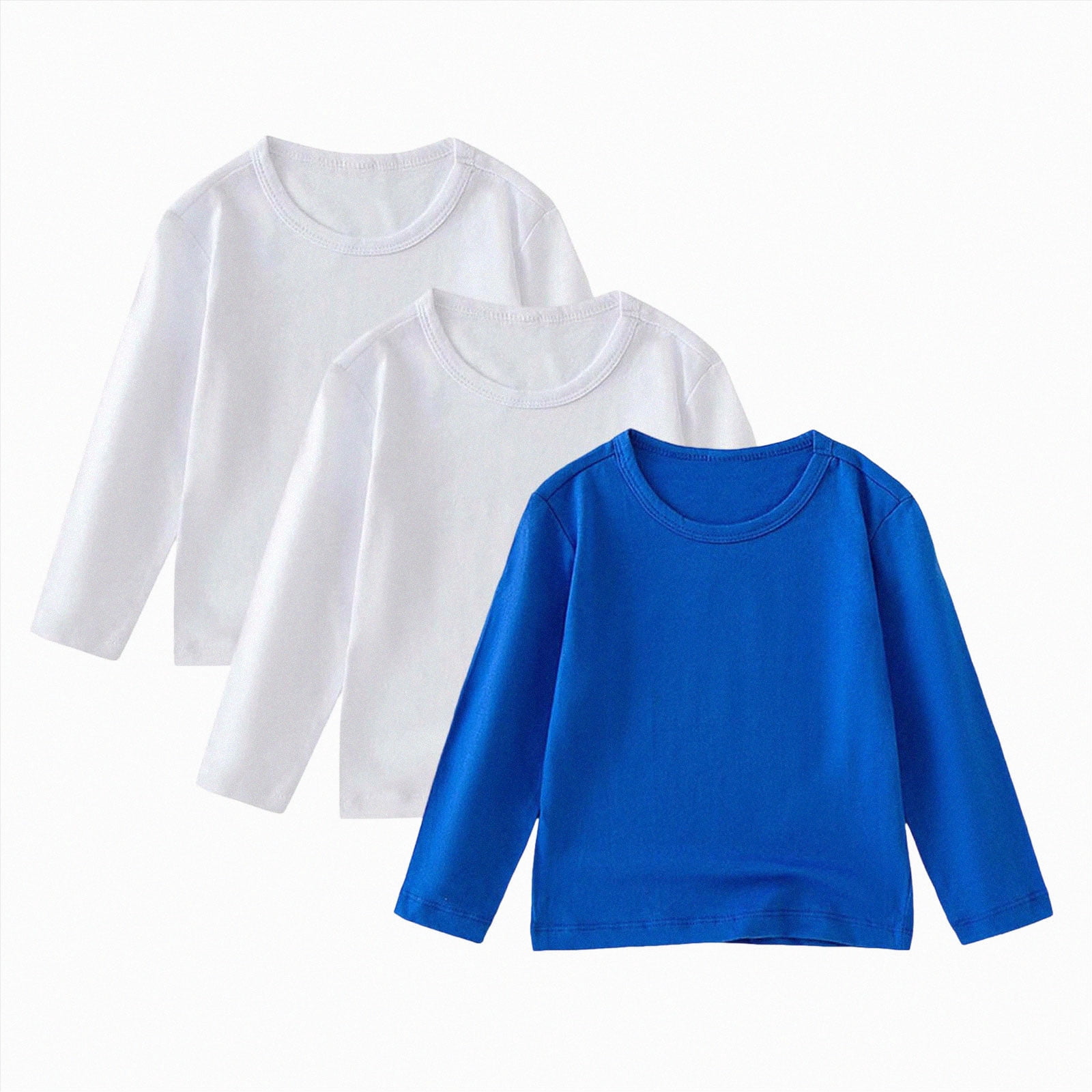 CAUYDY 3 Pack Boys Long Sleeve Shirts Girls Cotton Crewneck T-Shirts ...