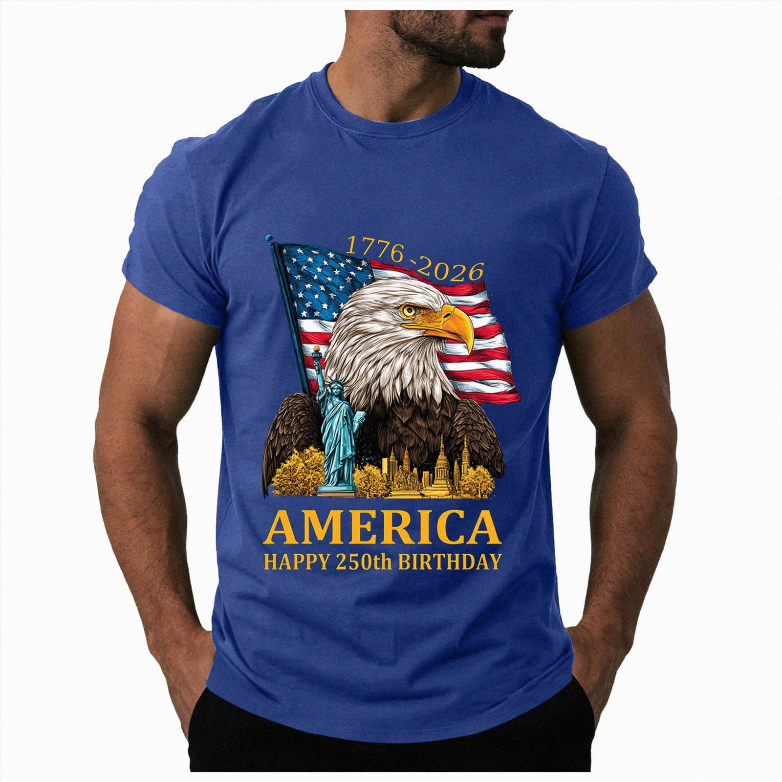 CAUYDY American Flag T-Shirt Memorial Day Red Blue White Star Stripes ...