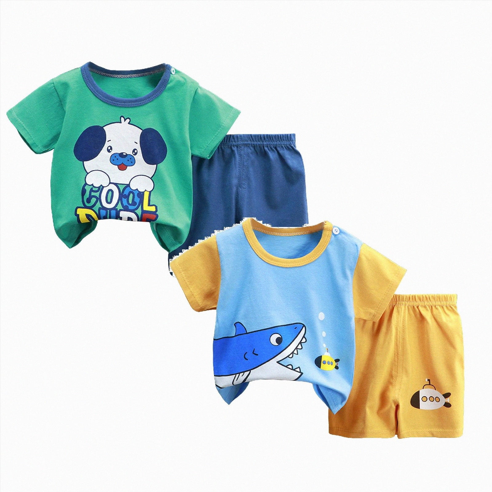 CAUYDY Baby Toddler Boys 4 Pieces T-shirts and Shorts Cartoon Pattern ...