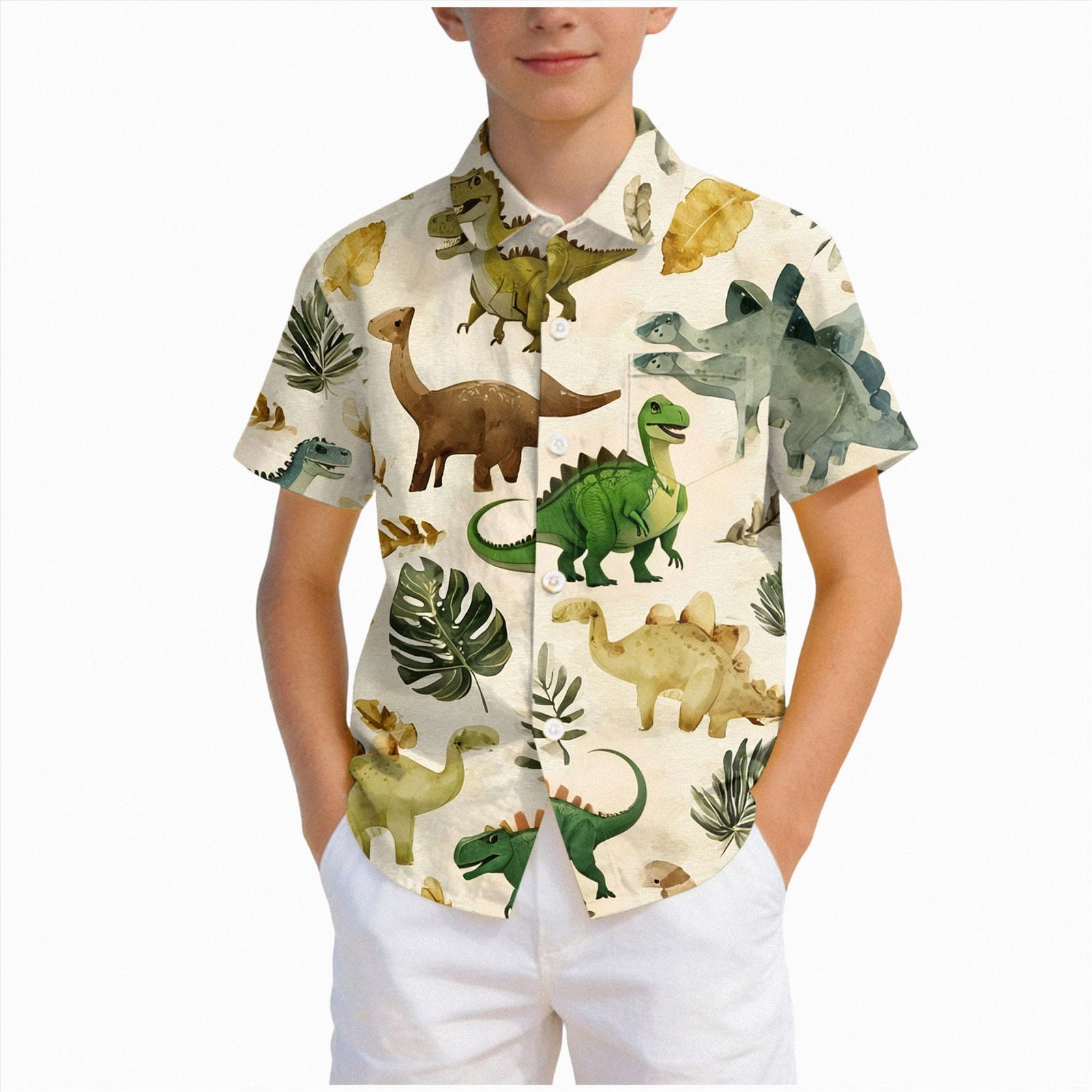 CAUYDY Big Boy's Floral Casual Button Down Short Sleeve Hawaiian Shirt ...