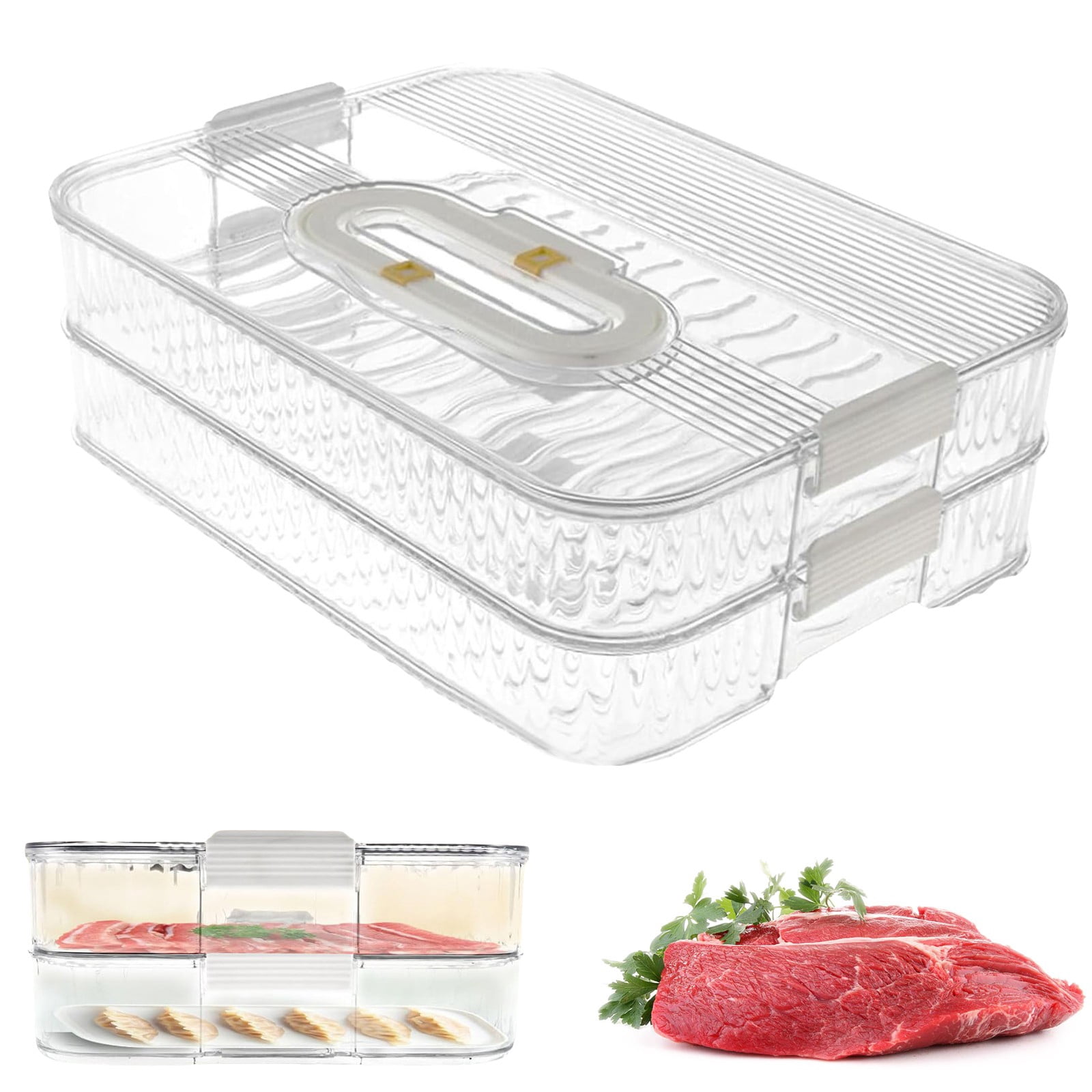 CAUYDY Bilayer Fruit Storage Containers For Fridge With Removable ...