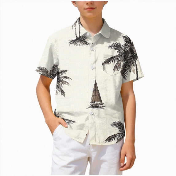 CAUYDY Boy's Button Down Hawaiian Shirt Short Sleeve, Kids Summer Beach ...