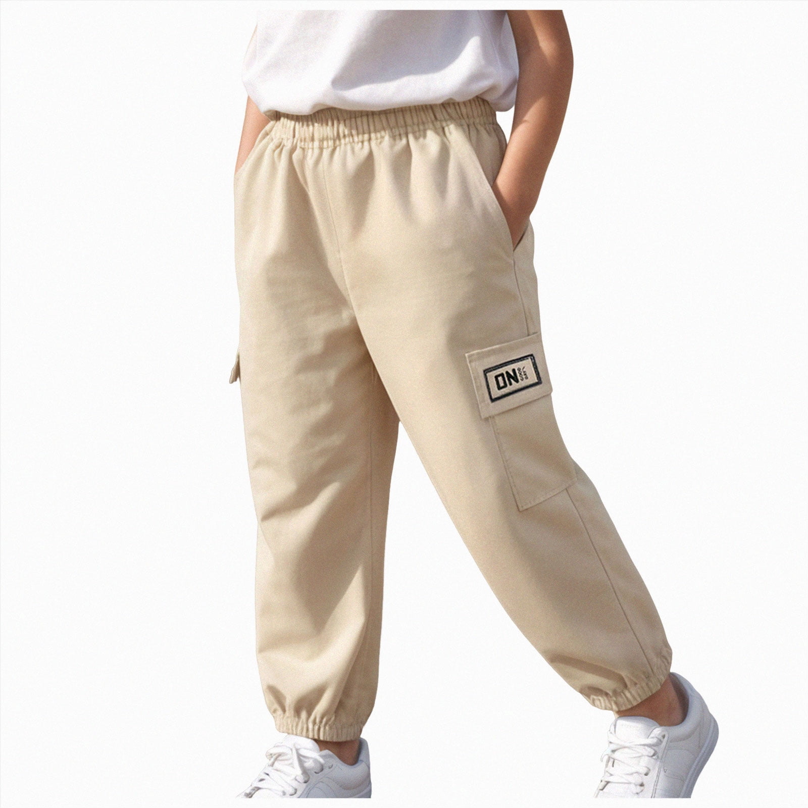 CAUYDY Boys Cargo Joggers Drawstring Jogging Pants Elastic Waist ...