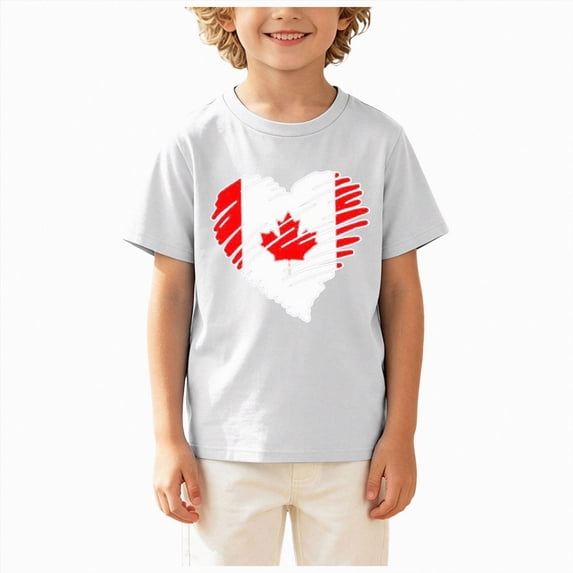 CAUYDY Boys Girls Canada Day T-Shirt, Kids Short Sleeve Canadian Flag ...