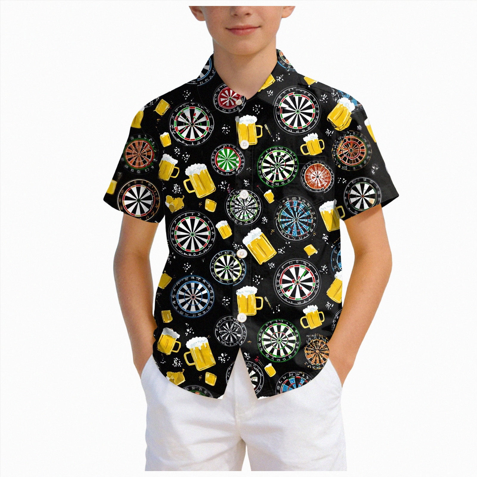 CAUYDY Boys Hawaiian Button Down Shirts Short Sleeve Cartoon Summer ...