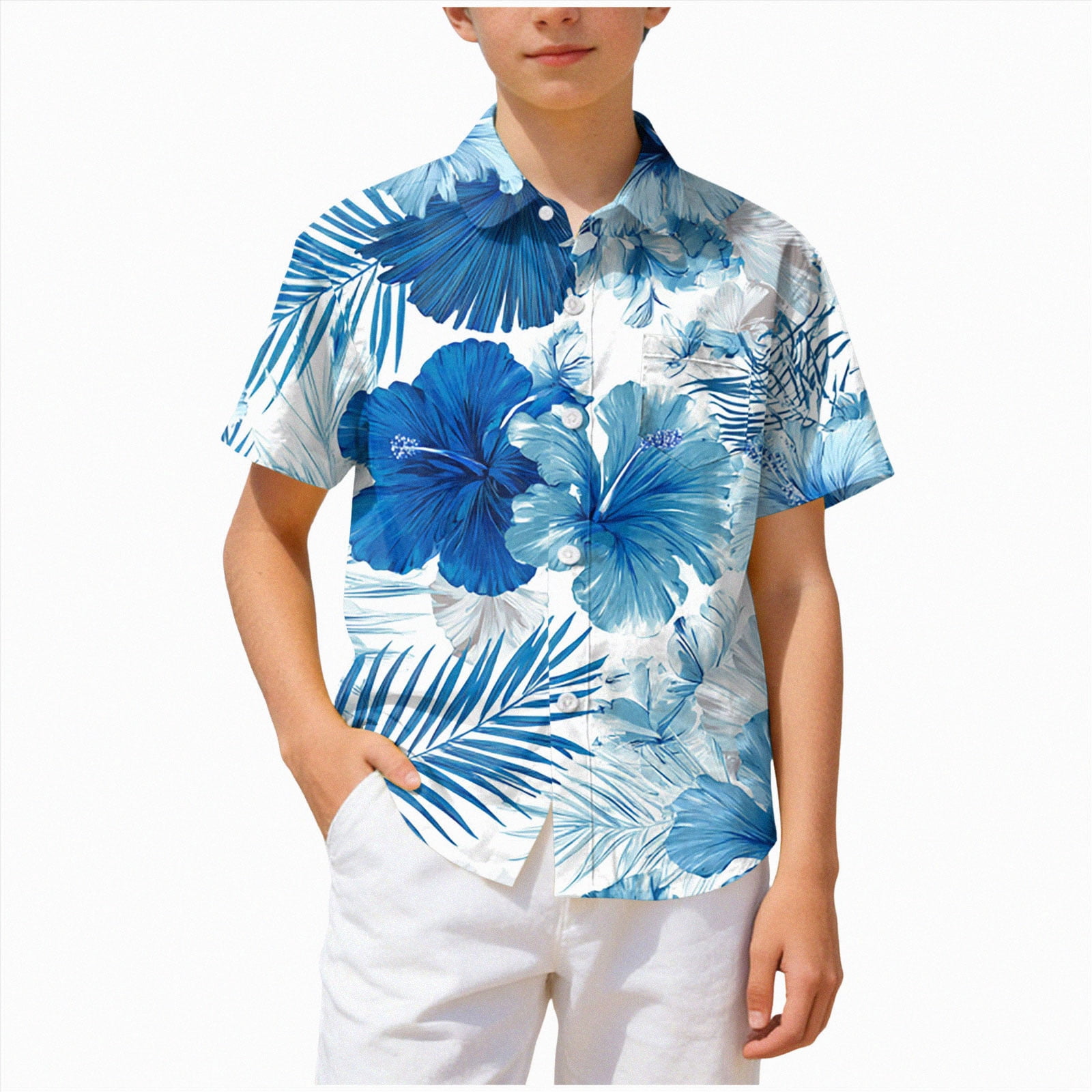 CAUYDY Boys' Hawaiian Shirt Summer Cartoon Print Casual Shirt Short ...