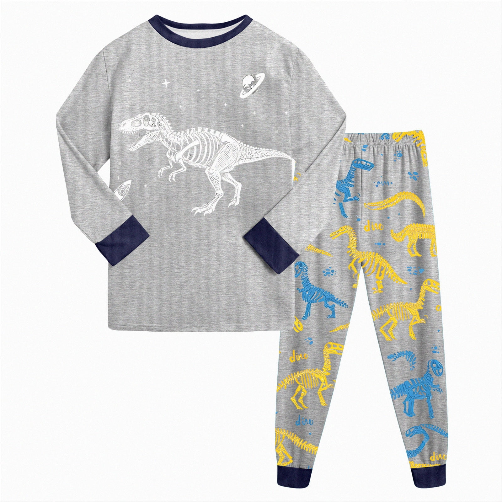 CAUYDY Boys Pajamas Cartoon Print Dino Cotton Sleepwear Toddler Kids 2 ...