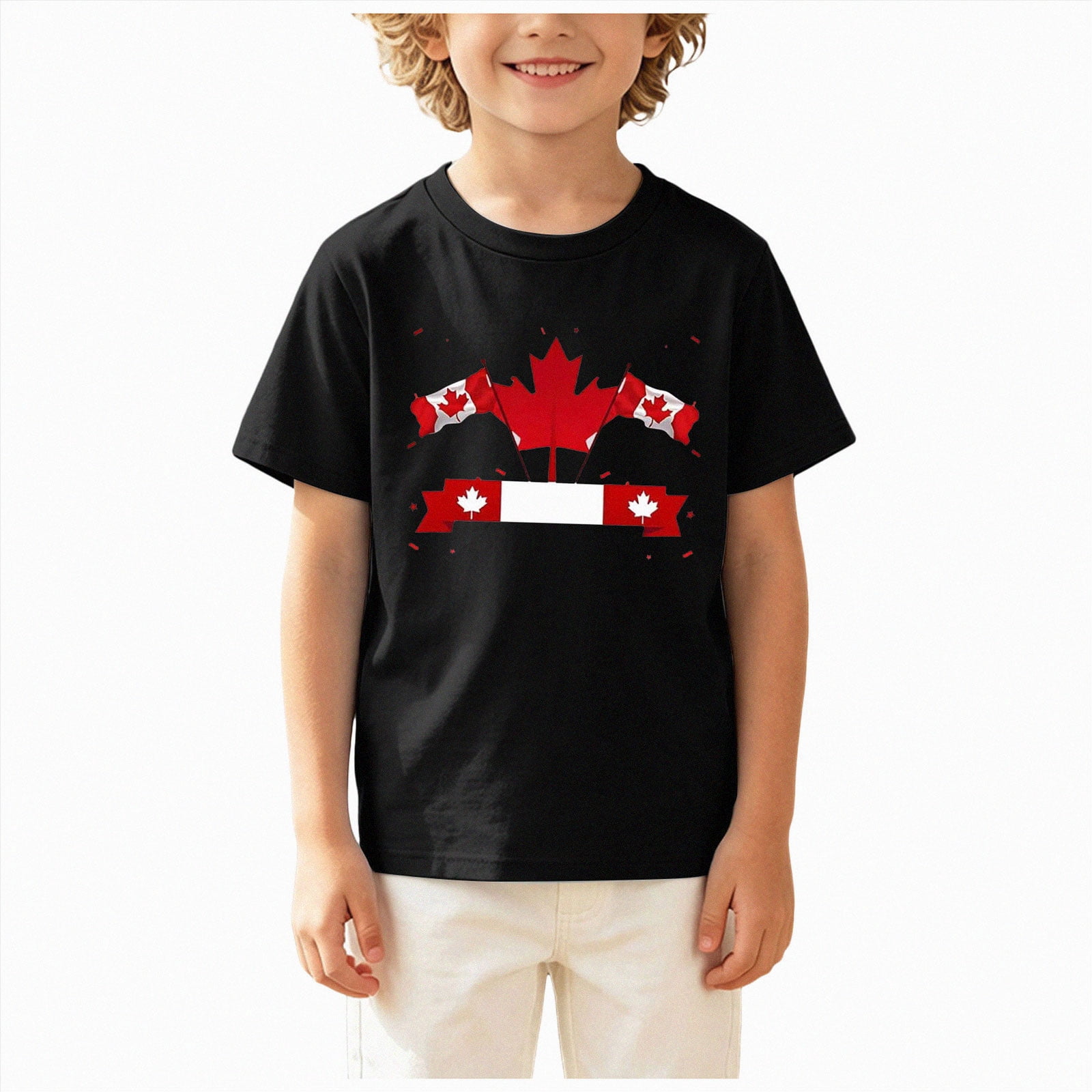 CAUYDY Canadian Flag Short Sleeve Shirt Kids Red Maple Leaf Canada Day ...