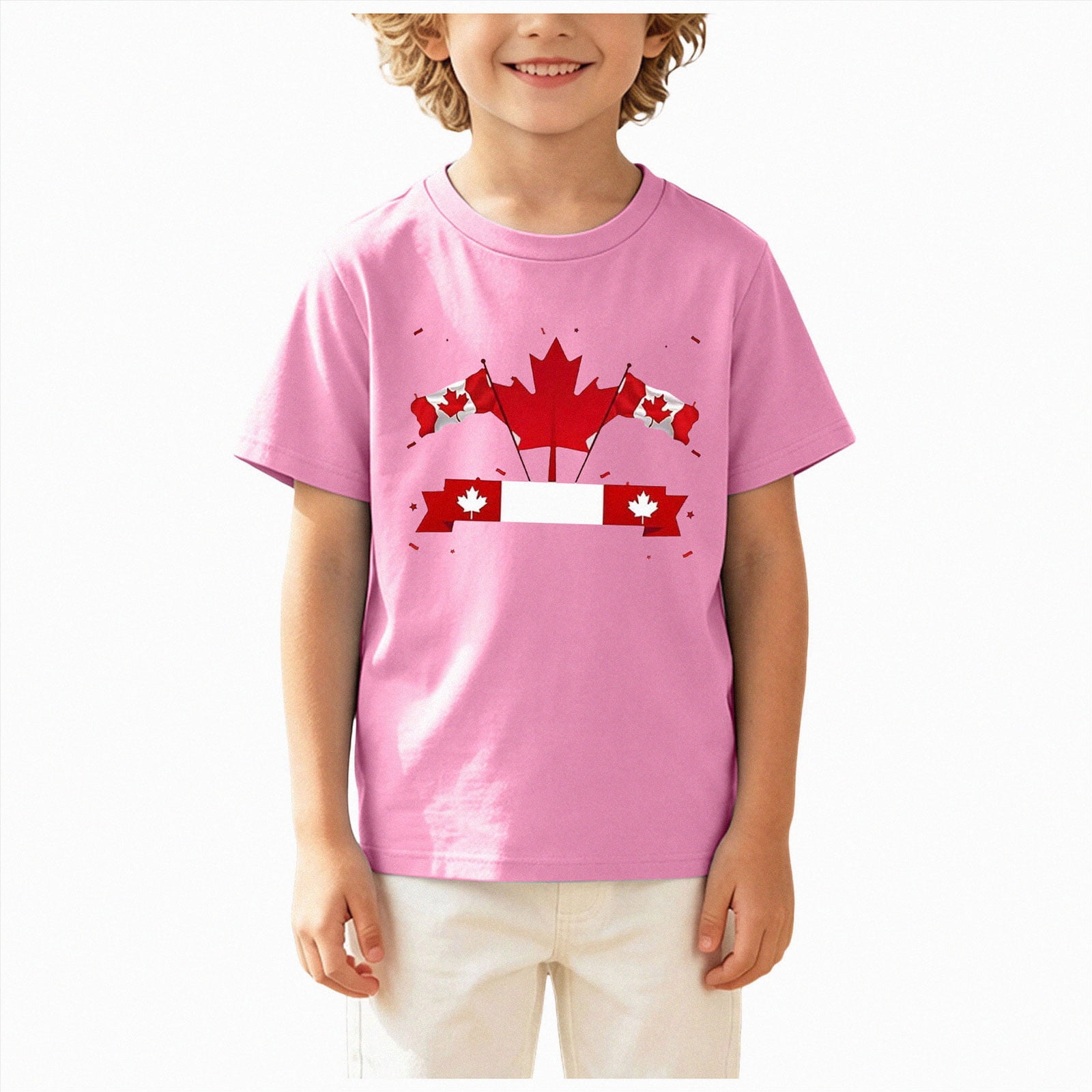 CAUYDY Canadian Flag Short Sleeve Shirt Kids Red Maple Leaf Canada Day ...