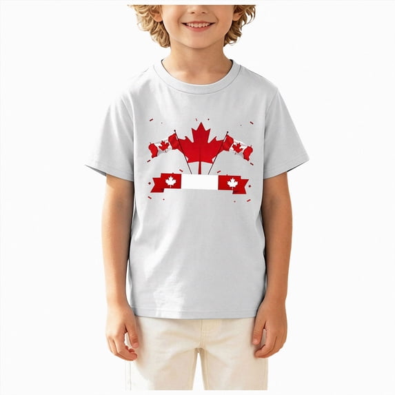 CAUYDY Canadian Flag Short Sleeve Shirt Kids Red Maple Leaf Canada Day ...
