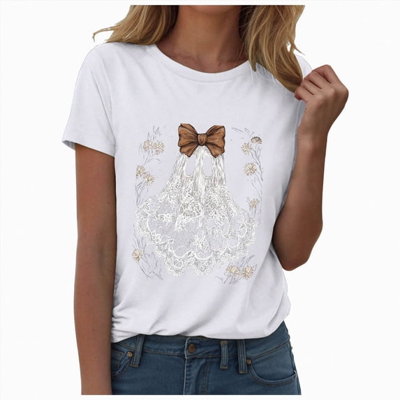 CAUYDY Fall Shirts for Women Halloween Pumpkin Ghost Flower Graphic ...