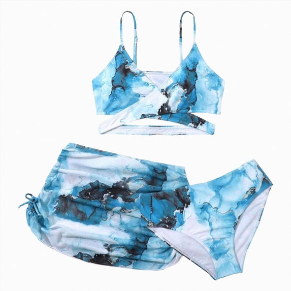 CAUYDY Girl's 3 Piece Girls Swimsuit,V-Neck Twist Cross Bikini Set ...
