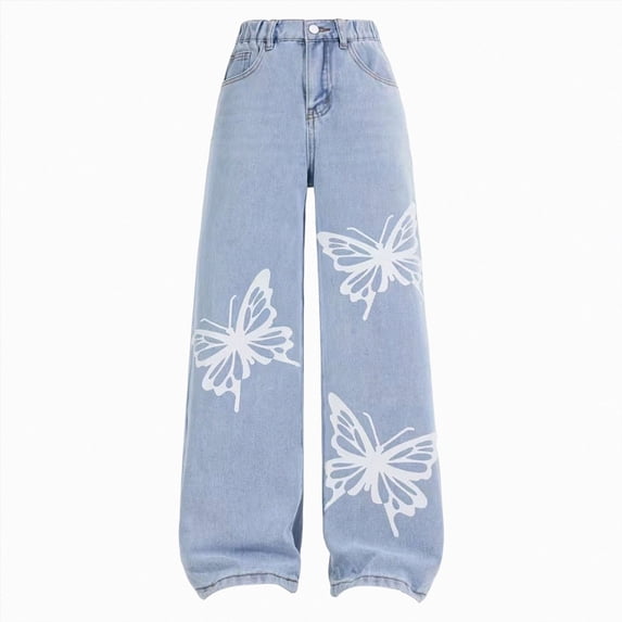 CAUYDY Girl's Bow Embroidery Coquette Straight Leg Jeans Y2K Denim ...