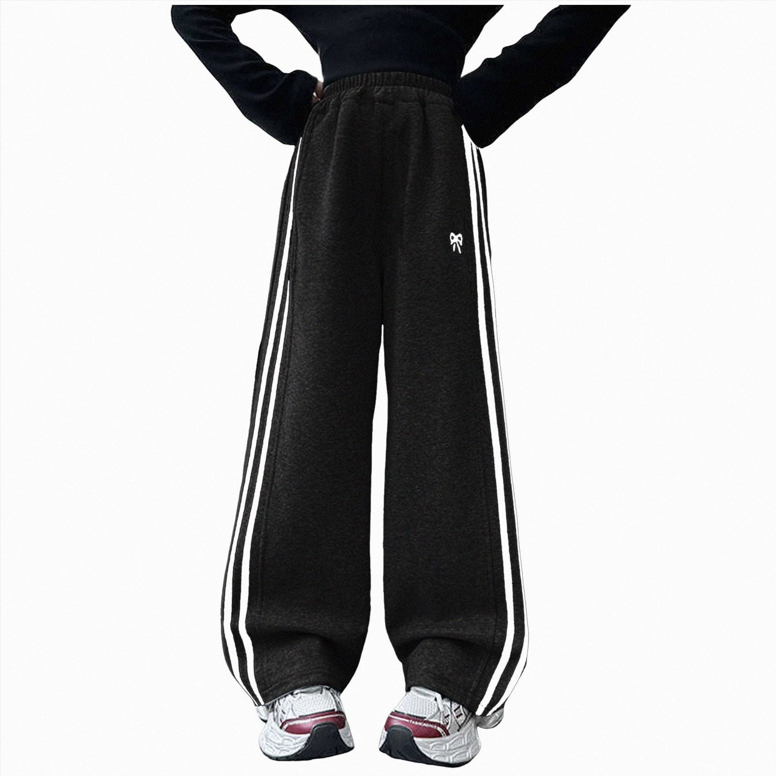 CAUYDY Girl's Side Striped Baggy Sweatpants Waist Wide Leg Track Pants ...