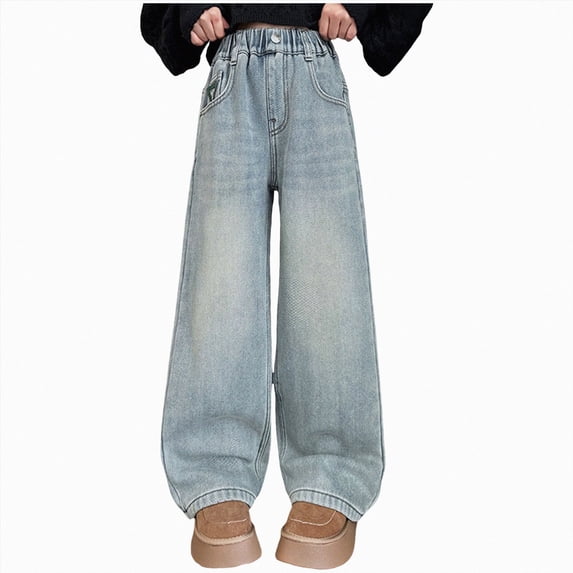 CAUYDY Girls Cute Wide Leg Flared Jeans Kids Oversized Elastic Waist ...