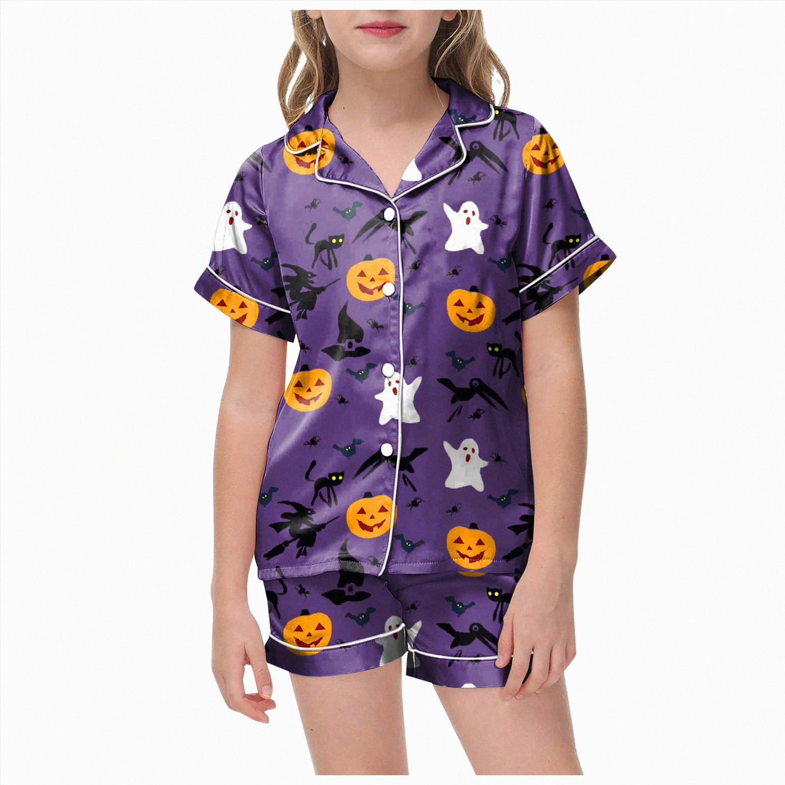 CAUYDY Girls Halloween Pajamas 2 Piece Cute Ghost Pumpkin Button Down ...