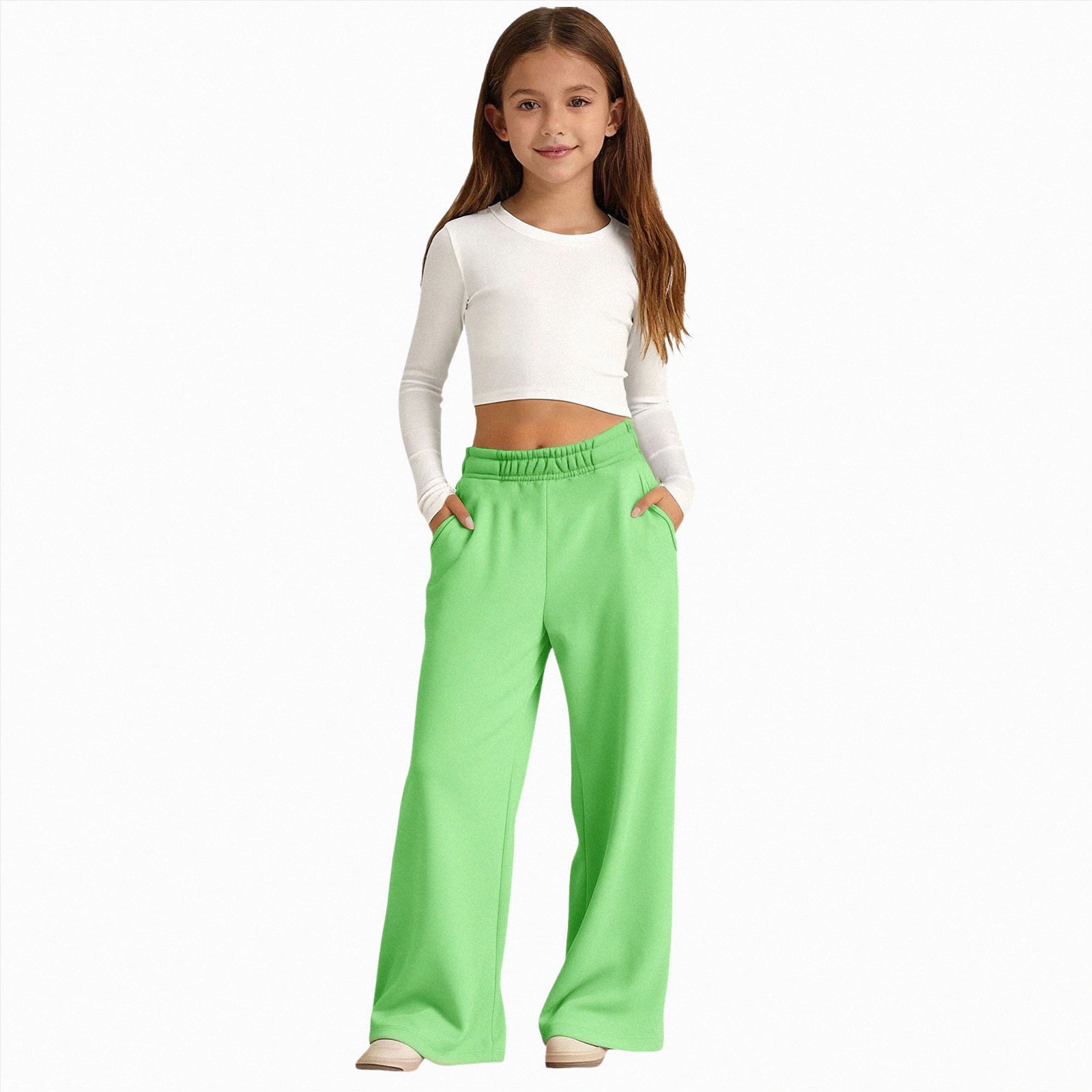 CAUYDY Girls High Waisted Uniform Pants Kids Wide Leg Dress Pants ...