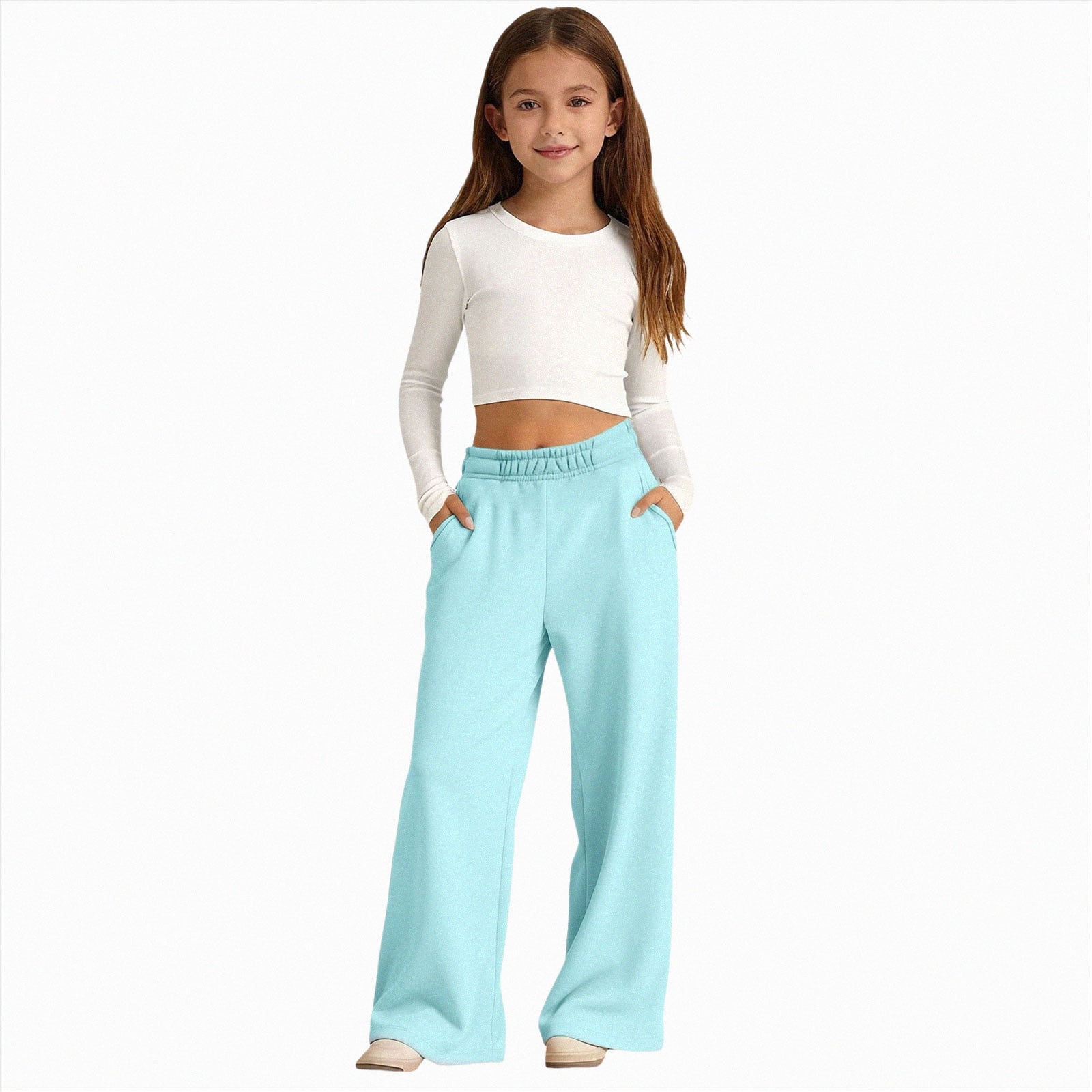 CAUYDY Girls High Waisted Uniform Pants Kids Wide Leg Dress Pants ...