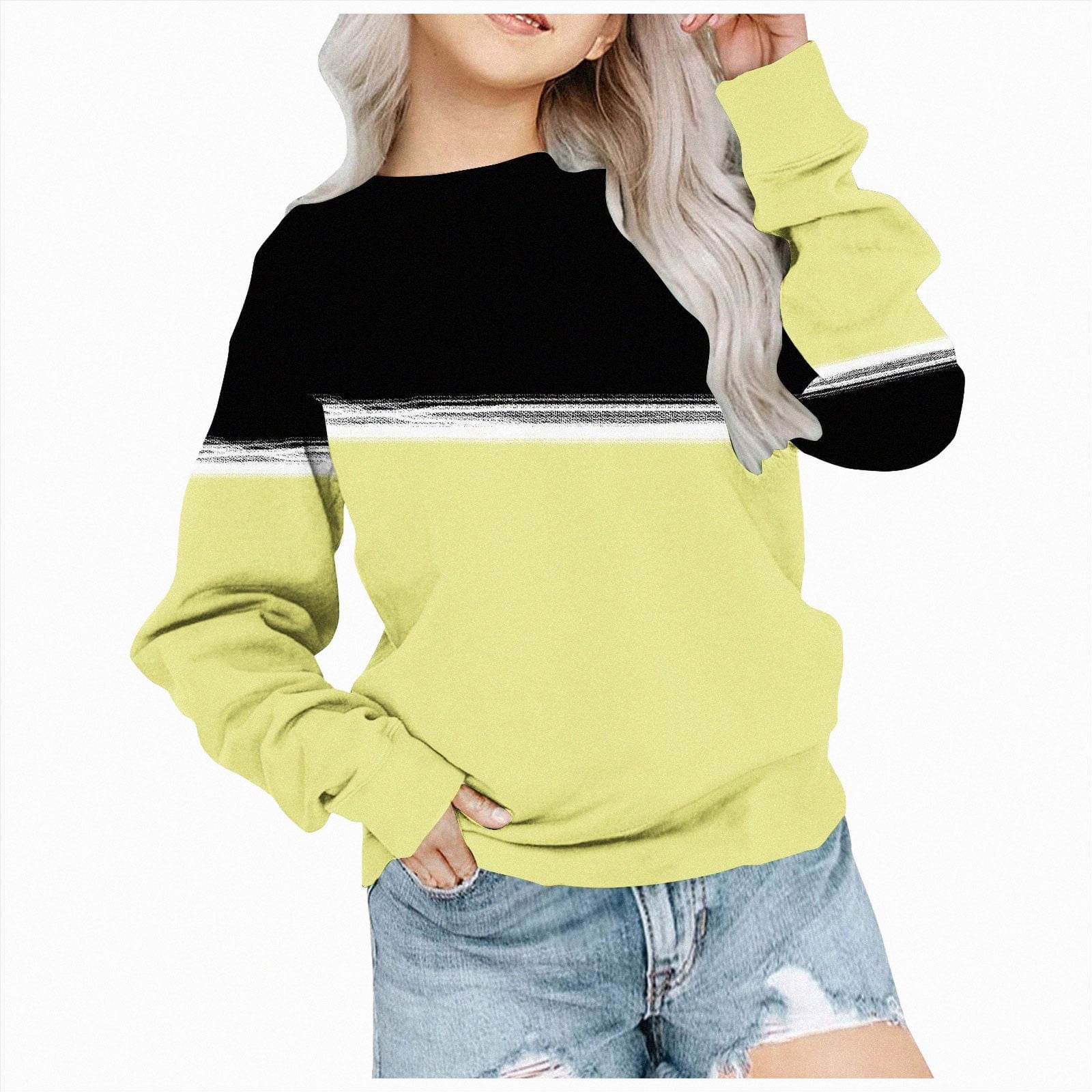 CAUYDY Girls Oversized Crewneck Colorblock Sweatshirts Kids Fashion ...