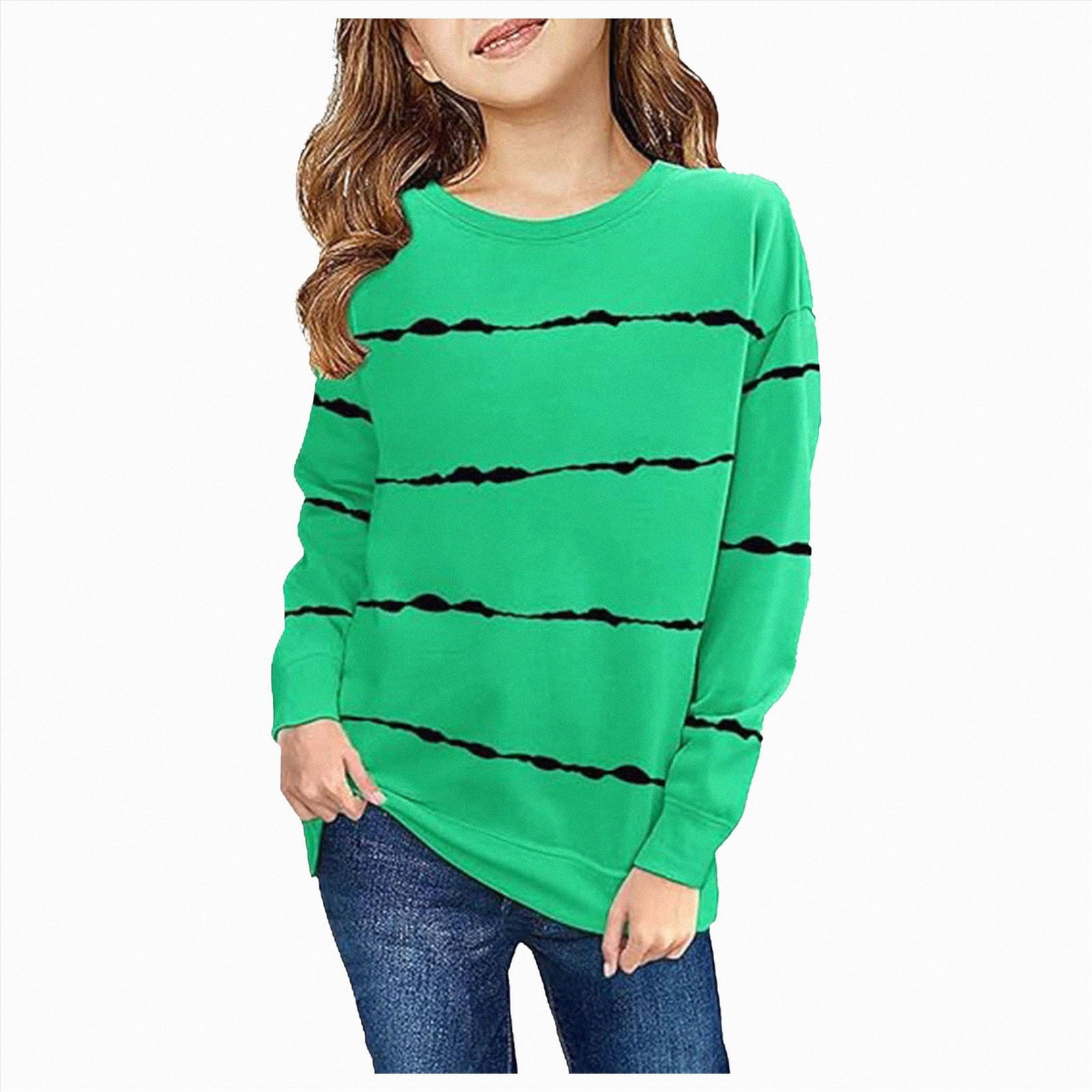 CAUYDY Girls Oversized Striped Long Sleeve Shirt Crewneck Cropped Tops ...