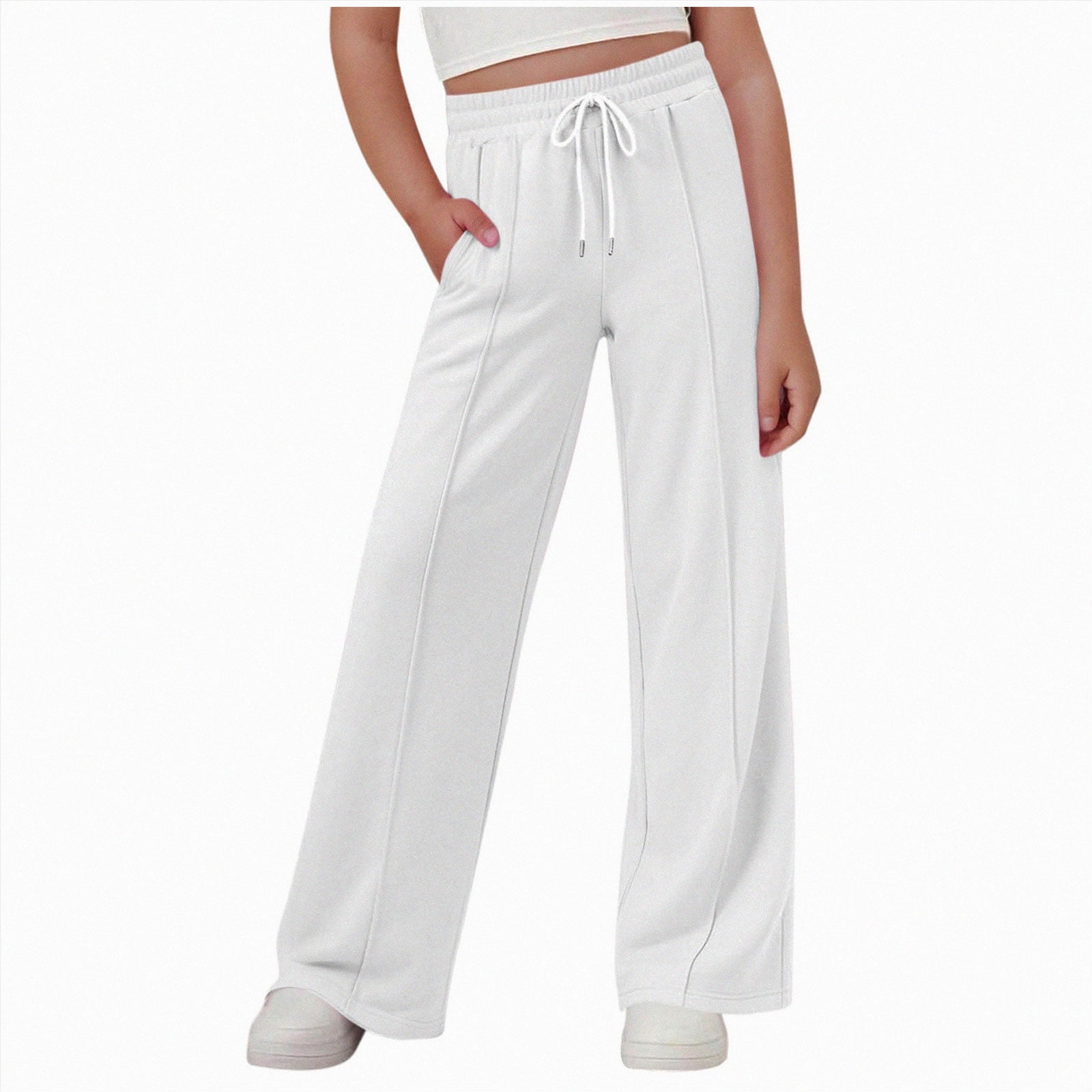 CAUYDY Girls Sweatpants Front Seam Drawstring High Waist Wide Leg Sweat ...