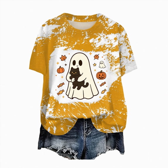 CAUYDY Halloween Costumes for Women Funny Pumpkin Printed Cute T Shirts ...