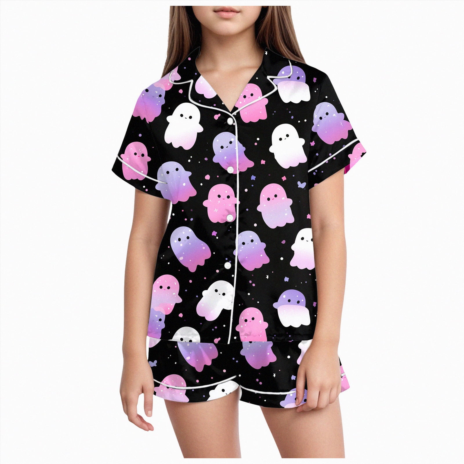 CAUYDY Halloween Pajamas Set for Girl Short Sleeve Button Down Shirts ...