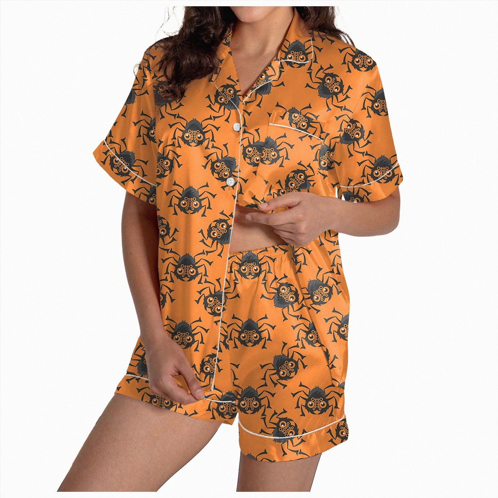 CAUYDY Halloween Pajamas Women Fall Cute Satin Ghost Pumpkin Print ...
