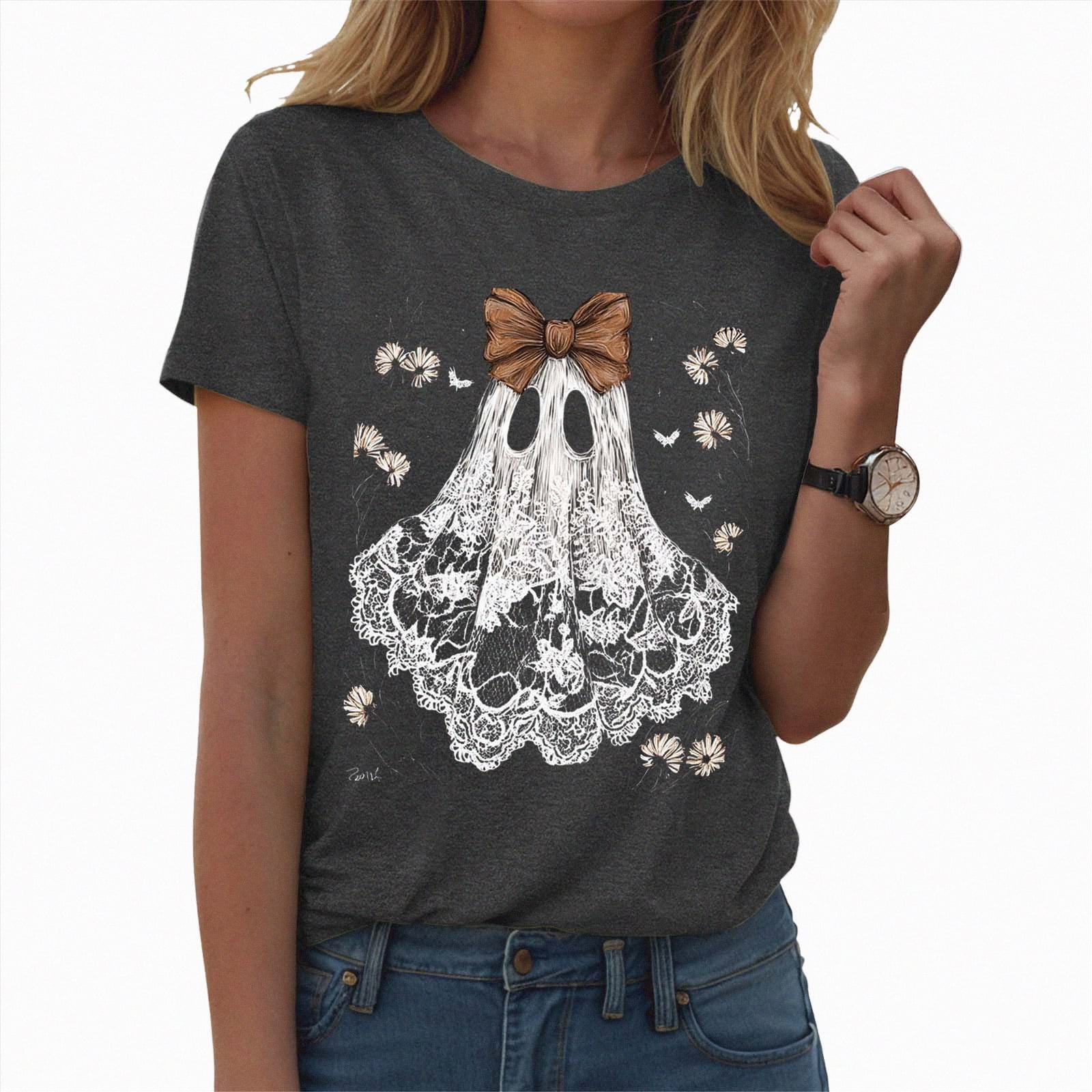 CAUYDY Halloween Shirts for Women Ghost Shirt Boo Crew Graphic Tee ...