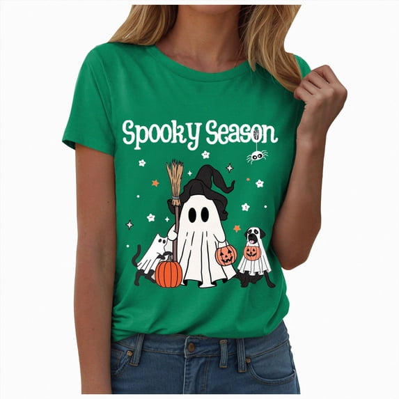 CAUYDY Halloween Shirts for Women T Shirt Holiday Ghost Graphic ...