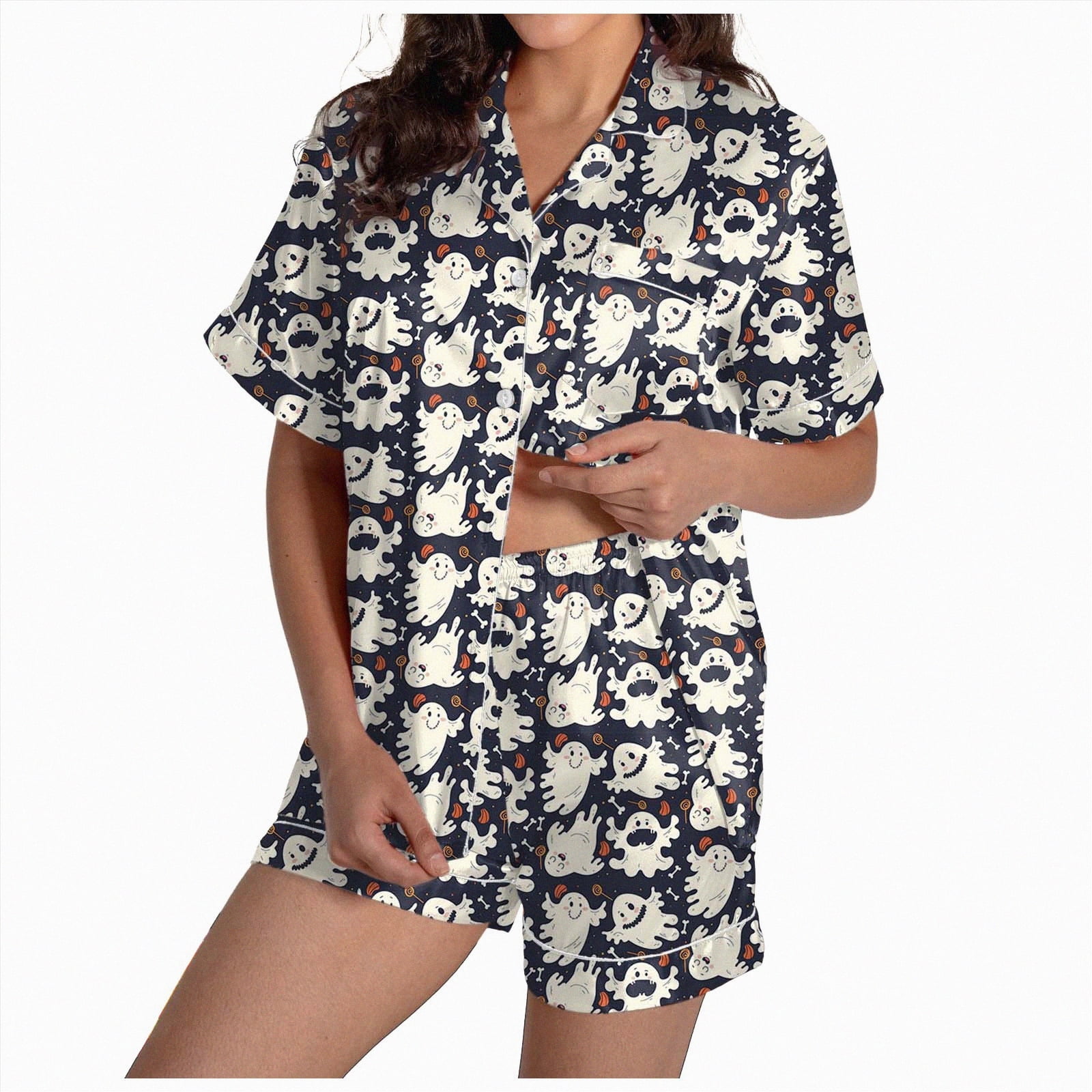 CAUYDY Halloween Womens Pajamas Set Ghost Pumpkin Print Short Sleeve ...