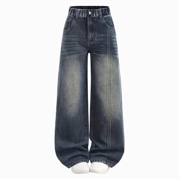 CAUYDY Jeans for Girls Baggy Wide Leg Ripped High Elastic Waisted Denim ...